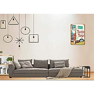 Trailer Trash Woman Outside Rv Camper Tin Retro Look 20X30 cm Decoration Painting Sign for Home Kitchen Bathroom Farm Garden Garage Inspirational Quotes Wall Decor