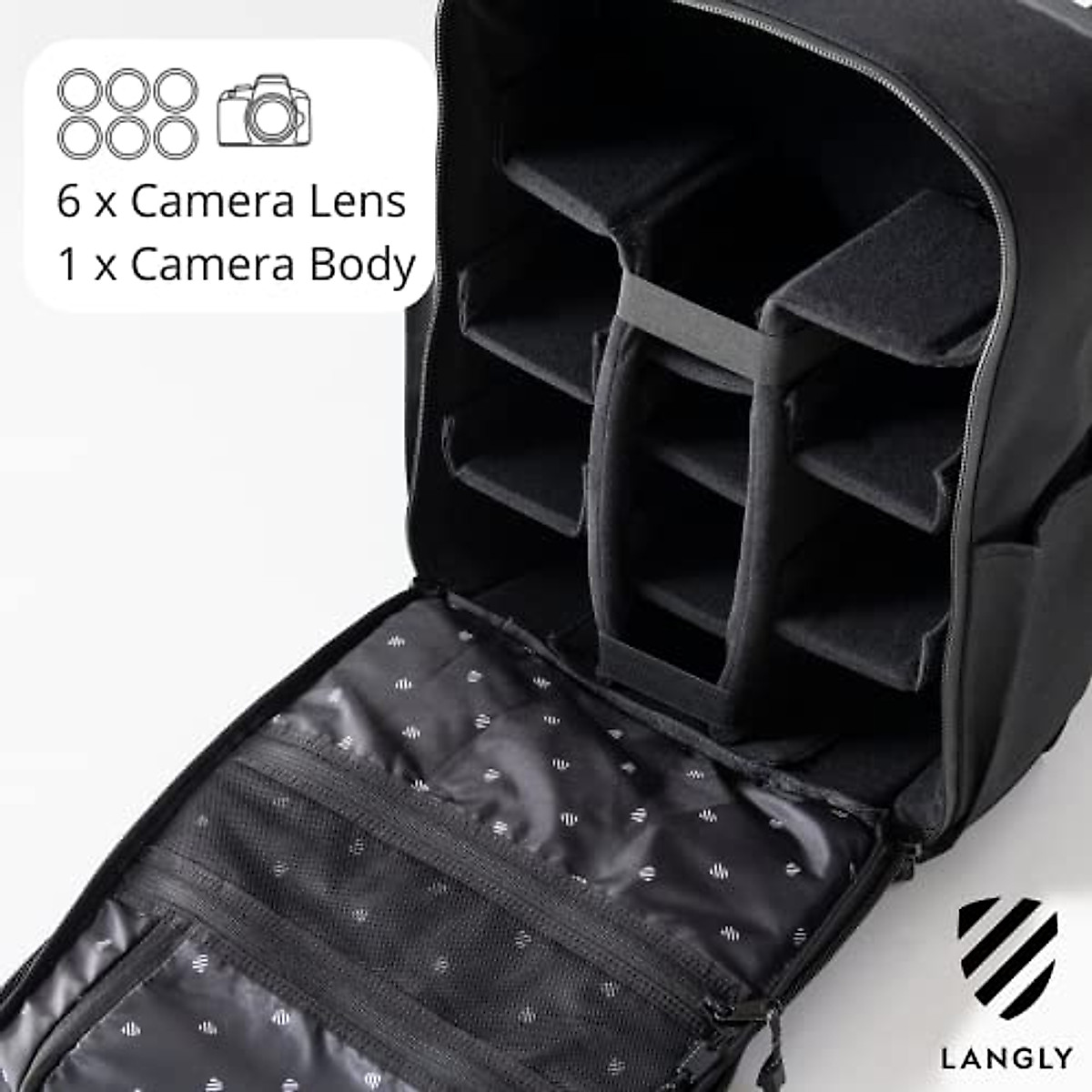 Langly Sierra Camera Backpack: A Modern & Travel-friendly Photography Backpack Compatible With Both 18in Laptop & any Camera Type 24L (Black)