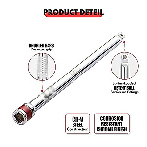 BILITOOLS Wobble Extension Set, 9 PCS 1/4 3/8 1/2, Ratchet Extension Set, Socket Adapter, Universal Joints, Cr-V Steel