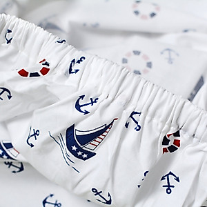 Brandream Baby Crib Bedding Set for Boys Coastal Ocean Anchor Nautical Boys Nursery Bedding Set with 2 Packs Crib Sheets, White & Navy Blue, 4 Pieces Sail Away Theme