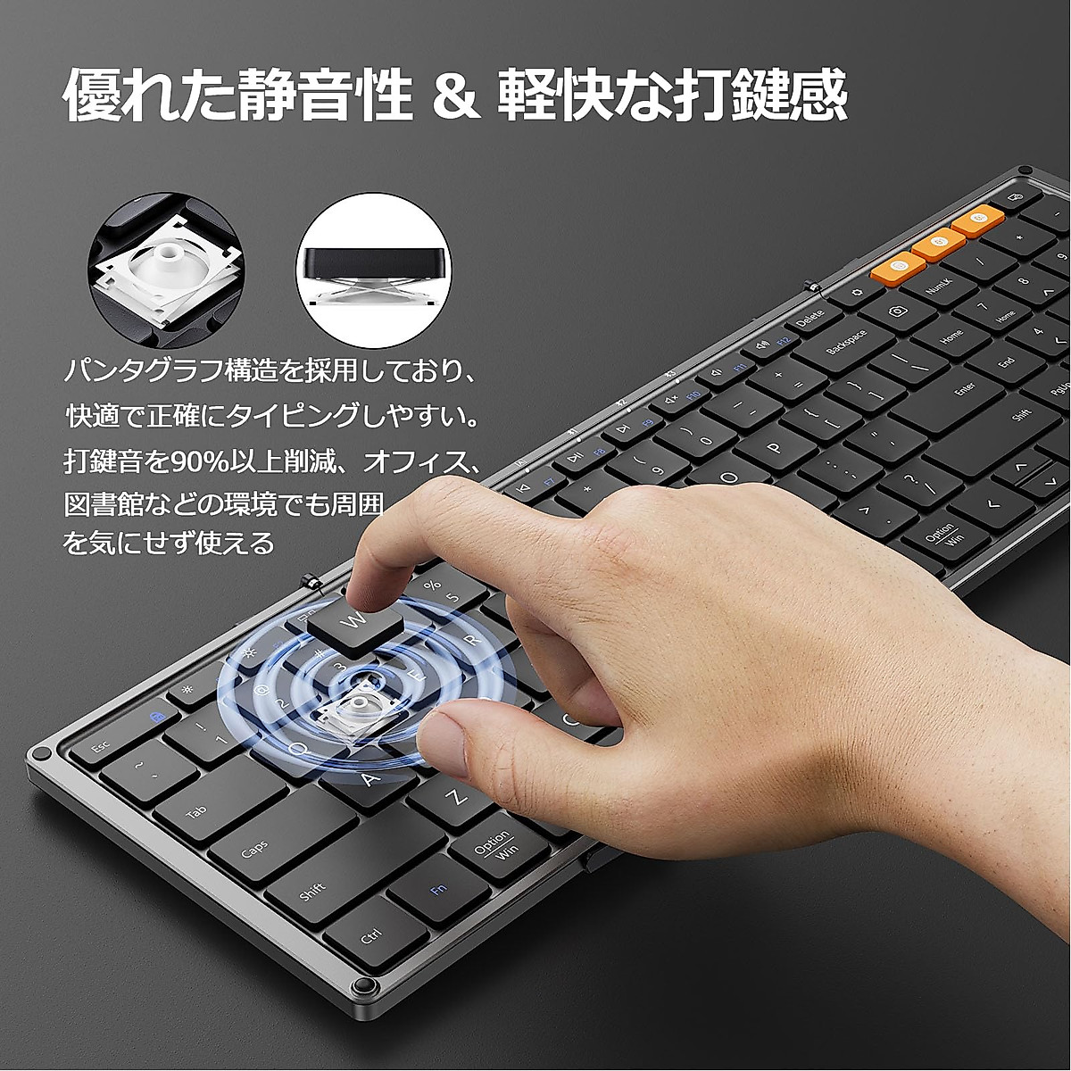 ProtoArc Foldable Bluetooth Keyboard, XK01 Folding Wireless Portable Keyboard with Numeric Keypad, Full-Size Travel Keyboard for iPad Tablet Smartphone Laptop PC Windows iOS Android, Space Gray