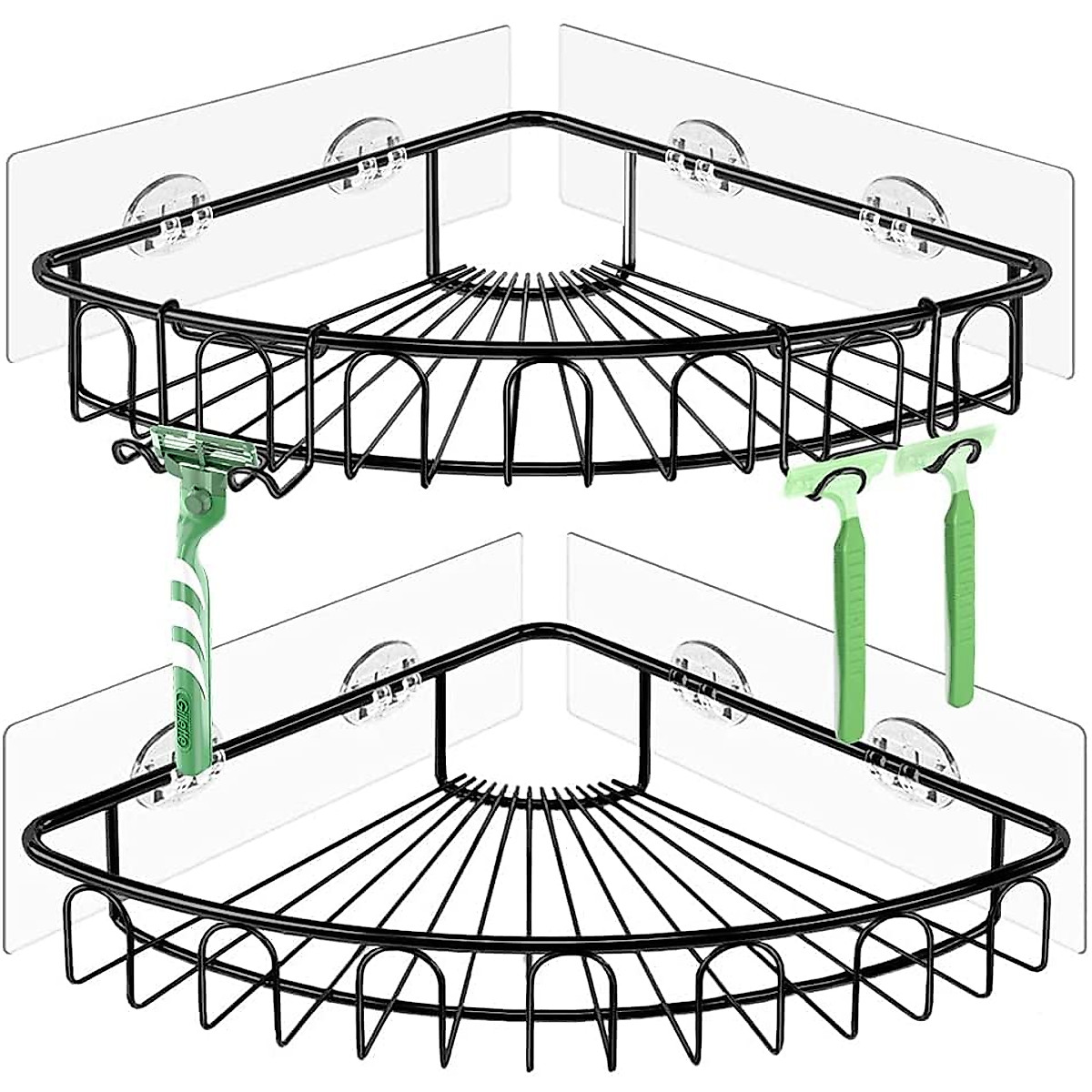 Orimade 2 Pack Corner Shower Caddy Stainless Steel with Hooks bundle with Corner Shower Caddy with Soap Holder 3 Pack Black