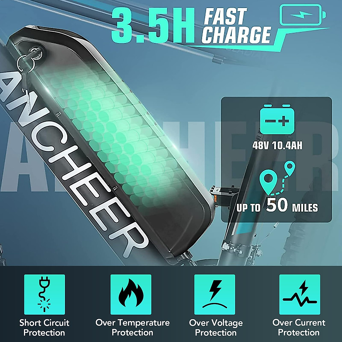 ANCHEER Electric Bike for Adults, 500W EBike, 500WH E Bike, 3.5H Fast Charge, 21-Speed Gears Bikes, 26 * 2.1'' Mountain Digital Display, Cruise Control, Ebikes, Blue