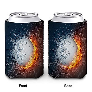 Can Cooler Sleeves Coozies for Cans And Bottles Insulators Golf Ball Fire Water Print PVC Elastic Reusable
