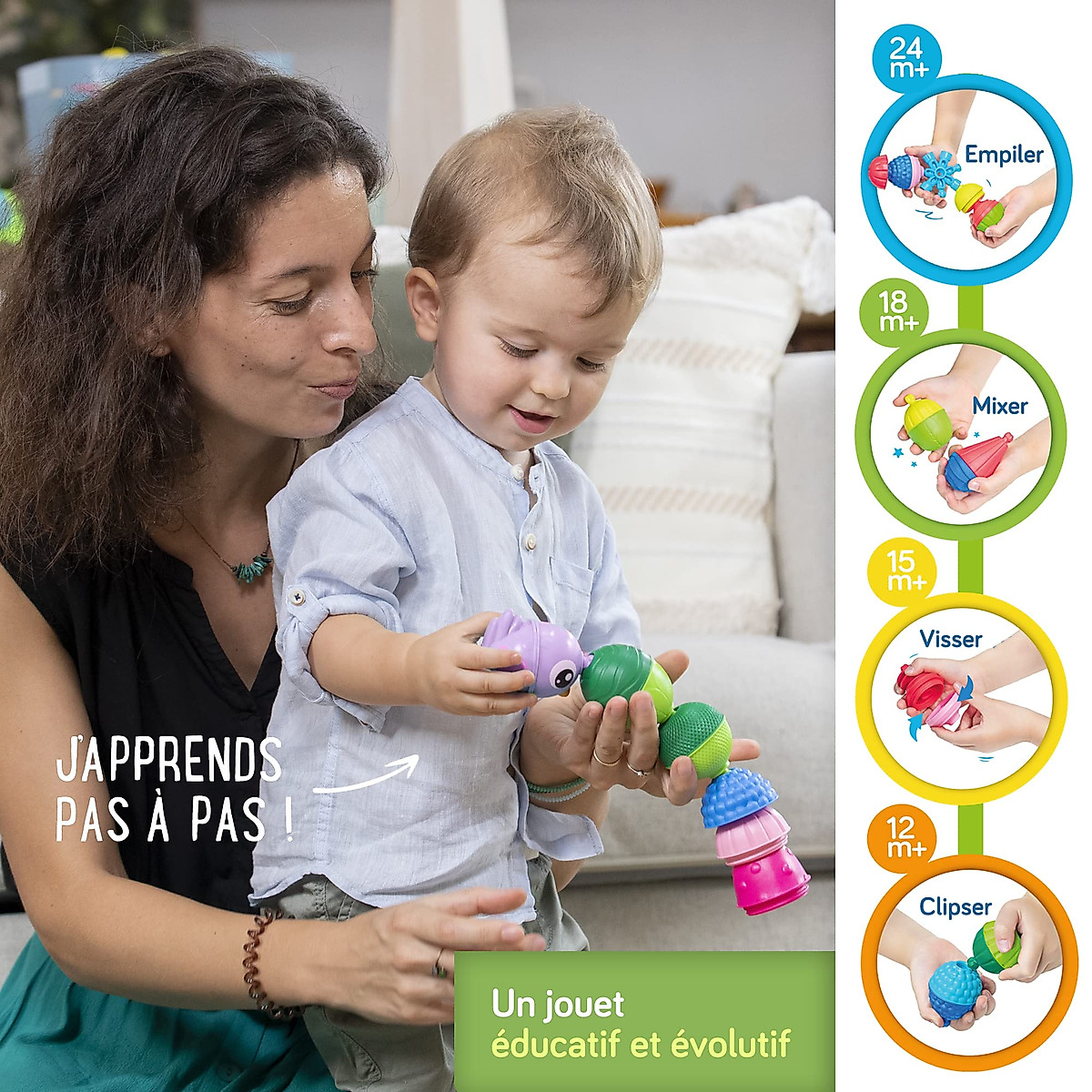 Lalaboom My First Step-by-Step Developmental Sensory 6 Piece Character Bead Activity Tube Set – Pop, Twist, Mix, and Stack— Montessori Method STEM Focus – Dishwasher Safe - Ages 10 Months+ - BL311