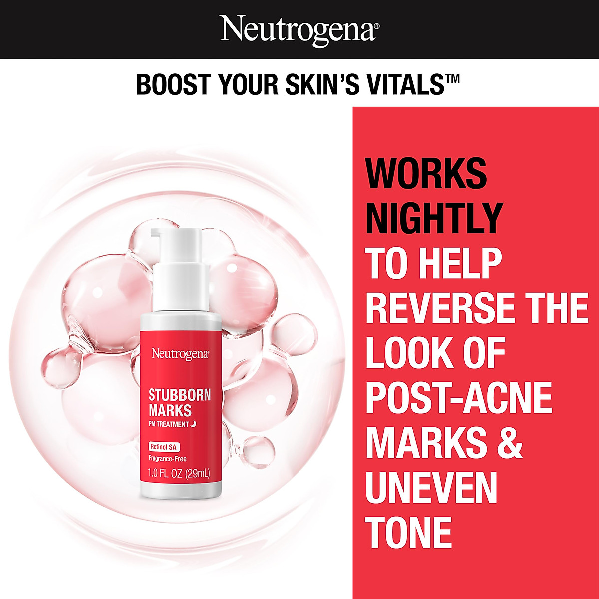 Neutrogena Stubborn Texture Daily Acne Facial Cleanser with Salicylic Acid, 6.3 fl. oz, & Neutrogena Stubborn Marks PM Treatment with Retinol, 1.0 fl. oz, Fragrance Free Skincare, 2 Items