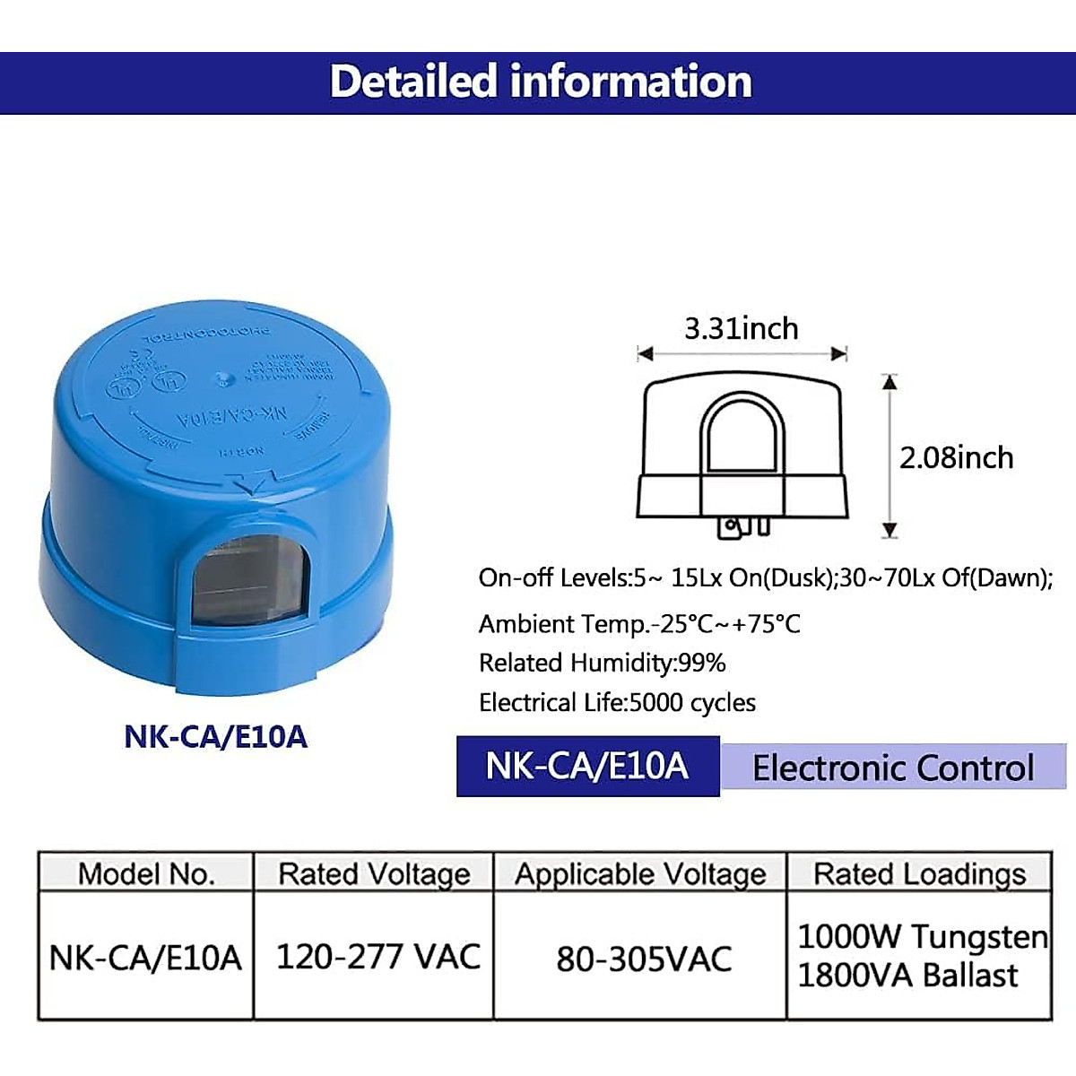 Generic RUIAN Twist Lock Photocell for Outdoor Light NK-CA/E10A Auto On Off Photo Sensor Switch Dusk to Dawn Light Control for LED Street/Barn Light Parking Lot Light Area Light, Blue