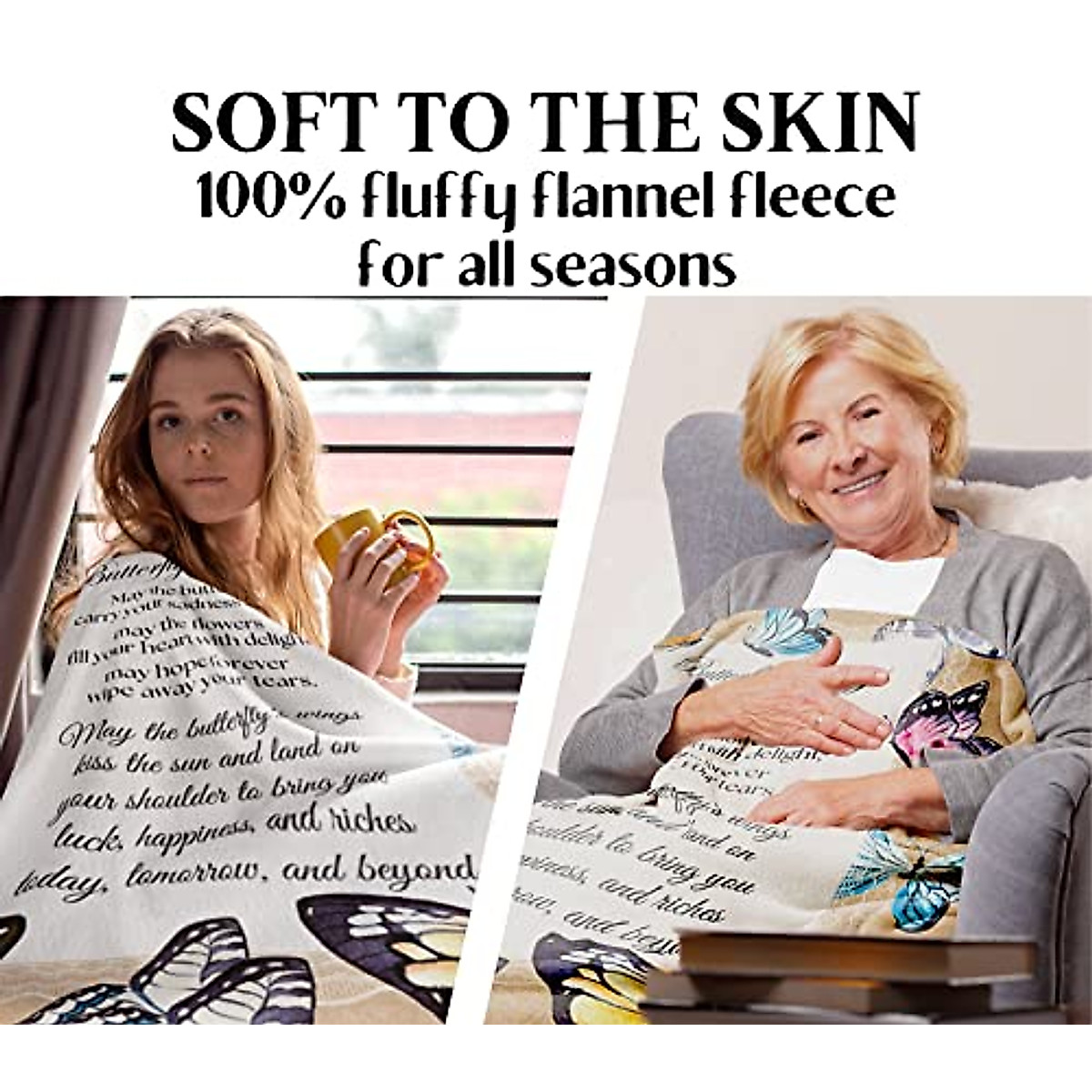 InnoBeta Butterfly Gifts for Women, Girls - Inspirational Butterfly Themed Gifts for Adult - Butterfly Blanket for Birthday, Christmas - Butterfly Blessings - Flannel Plush Blanket - 50"x 65"