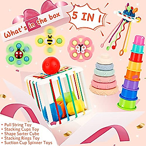 5 in 1 Montessori Toys for Babies 0-3-6-12-18 Months and Up: Infant Gifts Play Set Kids Sensory Learning Activity for Age 1 Year Old Boy Girl 4 7 8 9 Birthday Box Travel Bath Stacking Essentials Stuff
