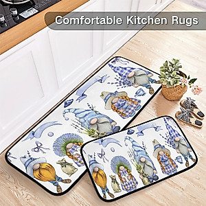 ALAZA Lavender Gnome Kitchen Mat Set 2Piece,Super Absorbent Kitchen Rugs Mats Non Slip Waterproof Easy Clean Carpets Rugs for Kitchen Floor Sink Laundry Runner Area Rug Carpet