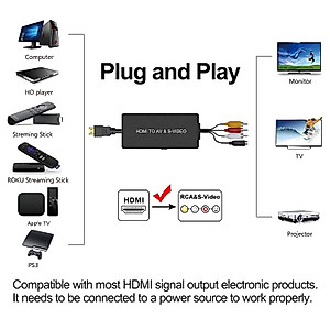 Dingsun HDMI to SVideo Converter HDMI to Audio Video Converter HDMI to RCA Adapter with Svideo Cable Support 720P/1080p for PC Laptop Xbox PS3 TV STB VHS VCR Blue-Ray DVD