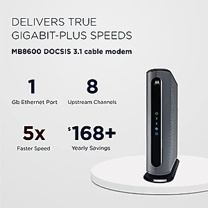 Motorola MH7023 Mesh (3 Pack) + MB8600 Cable Modem - Approved for Comcast Xfinity, Cox, Spectrum | for Plans up to 2500 Mbps | Tri-Band | AC2200 WiFi Speed | DOCSIS 3.1