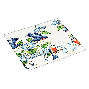 Happy Bluebirds Printed Drying Mat For Kitchen Ultra Absorbent Microfiber Dishes Drainer Mats Non-Slip Silicone Quick Dry Pad - 18 X 16inch