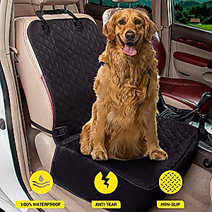 5 STARS UNITED Front Seat Dog Cover for Car - Durable Black Waterproof Protector Against Dirt, Mud & Fur - Scratch Proof Non-Slip Padded Quilted Front Seat Covers for Dog for Cars, Trucks & SUV