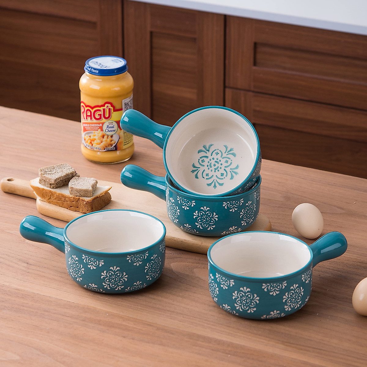 Original Heart Soup Bowls Ceramic Onion Soup Crocks, 17 Ounce Soup Bowls With Handles, Soup Crocks, Soup Bowls Oven Safe, Stackable, Nonstick, 4pcs, for kitchen