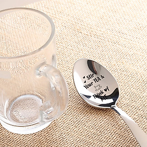 THE BASH AFFAIR Stir Your Tea & Think Of Me Engraved Spoon Gift|Long Distance Relationship Gift For Tea Lover|Valentines Day Gift For Boyfriend From Girlfriend|Tea Lover Gift For Him Her - 7 Inch