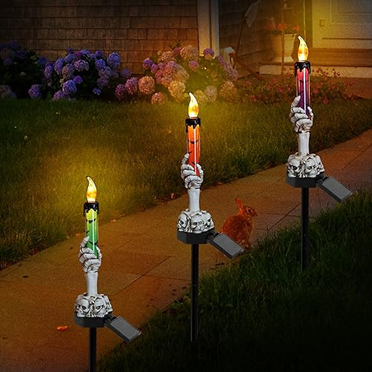 YBB 3 Pack Solar Skeleton Ghost Hands Candle Stake Lights, LED Skull Garden Lawn Yard Pathway Landscape Lights for Halloween Outdoor Decoration