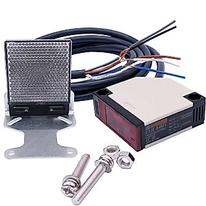 Taiss Photoelectric Beam Sensor E3JK-R4M1 Indoor Wall Mounted 12-240VDC 24-240VAC Retroreflective photoelectric Sensor Switch Proximity Switch 2M Cable Induction 3M