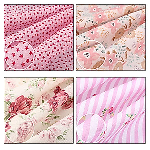 10 Pieces 20 x 20 Inch Cotton Fabric Quilting Floral Patchwork Pink Fabric Square Bundles Fabric for Sewing DIY Crafts Handmade Bags Clothing, Various Patterns