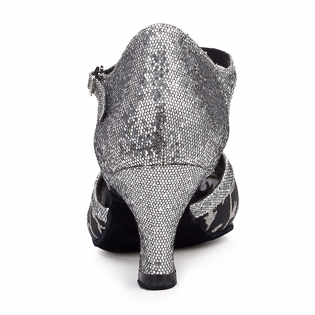 Minishion Women's TH132 Floral Low Heel Black Glitter Mesh Wedding Ballroom Latin Taogo Dance Pumps Shoes US 9.5