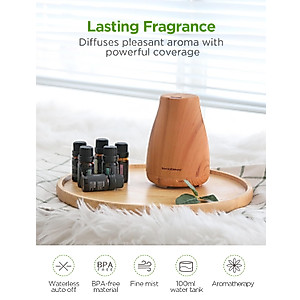 InnoGear Essential Oil Diffuser with Oils, 100ml Aromatherapy Diffuser with 6 Essential Oils Set, Aroma Cool Mist Humidifier Gift Set, Yellow Wood Grain
