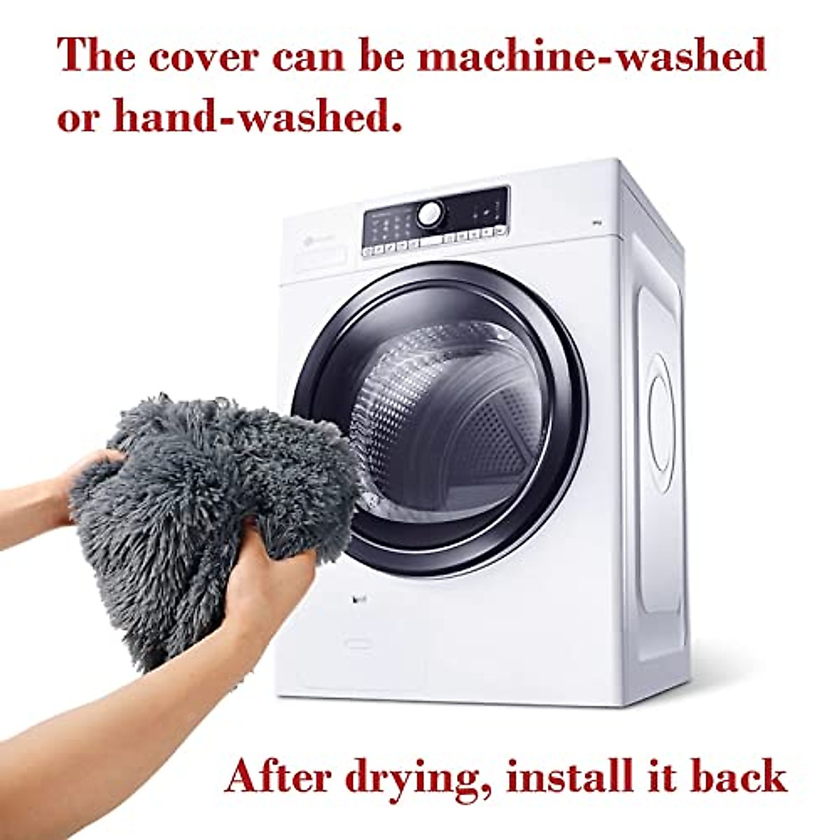 Calming Dog Bed Fluffy Plush Dog Mat for Furniture Protector with Removable Washable Cover for Large Medium Small Dogs and Cats (Large(45x37x6), Dark Grey)