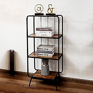 4-Tier Bookshelf, Modern Wooden Bookcase with Metal Frame, Vertical Standing Shelf for Bedroom, Living Room and Home Office, Storage Rack, Display Shelf for Plant, Book and Craft, Rustic Brown