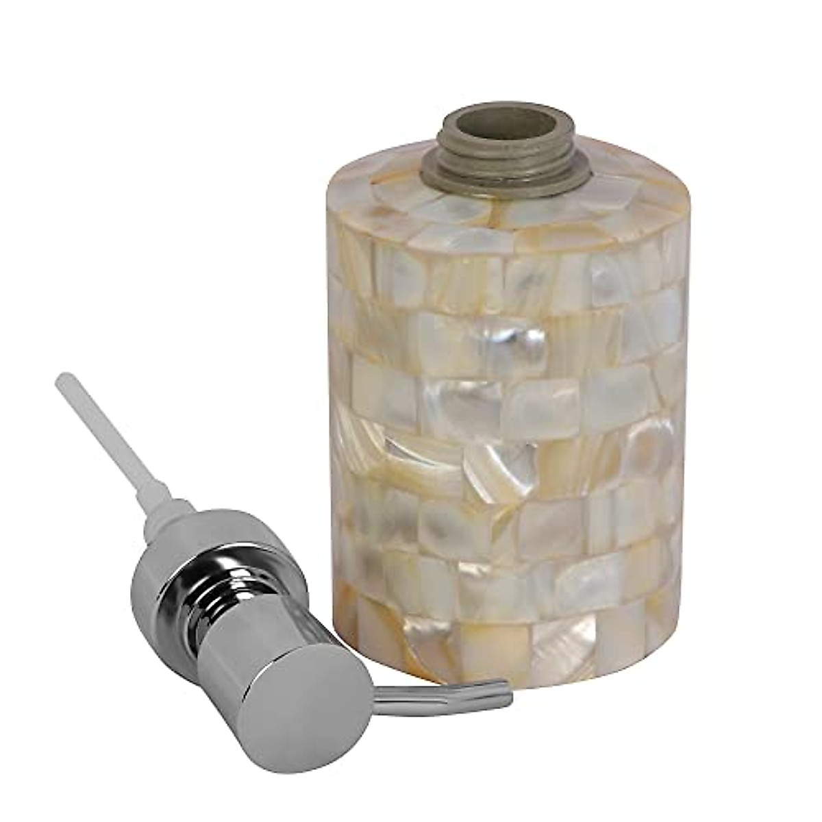 Mother of Pearl Bathroom Accessories Set Farmhouse Bathroom Décor Gift Set for Counter Top Décor, Apartment Essentials Restroom Bathroom Counter Top Accessory Set (Soap Dispenser-Round)