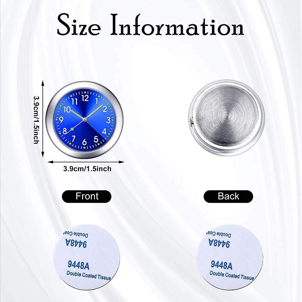 2 Pieces Stick on Dashboard Car Clock Mini Tiny Small Luminous Car Vent Clocks Watch for Dashboard Boat Bike Home (Black, Blue)
