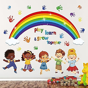 wondever Reading Corner Rainbow Wall Decals Kids Inspirational Quotes Handprint Peel and Stick Wall Art Stickers for School Classroom Kids Room