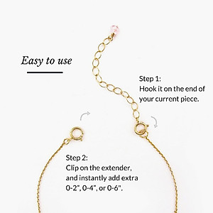 BENIQUE Necklace Bracelet Extender for Women Men - 14K Gold Filled or Solid 925 Sterling Silver Extension, Medium Size Jewelry Chain Durable Strong Removable 2" 4" or 6" Made in USA (Single Piece)(GF/L4)