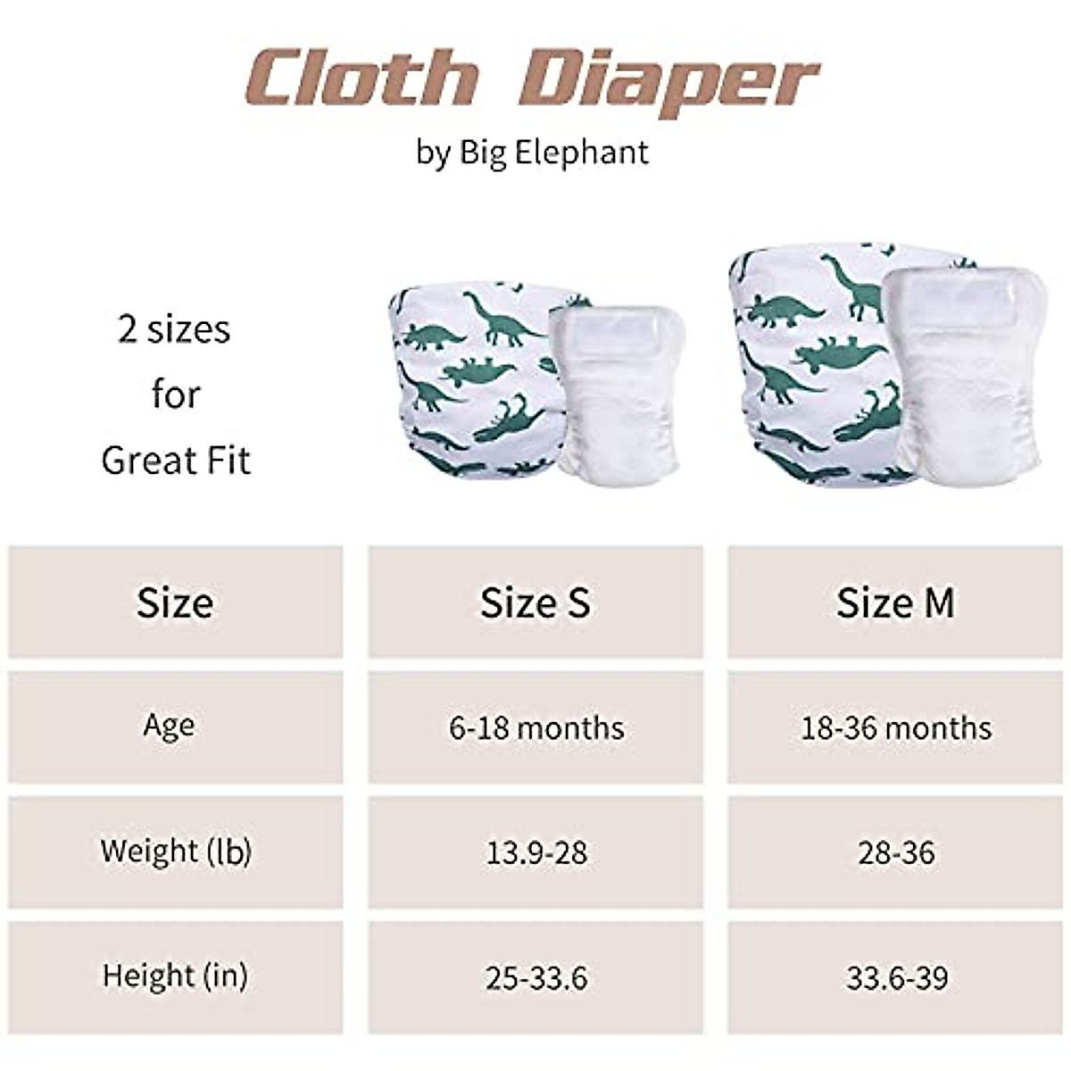 BIG ELEPHANT Baby Cloth Diaper Cover - 4 Pocket Diaper Case with 4 Color Changing Inserts Adjustable Reusable