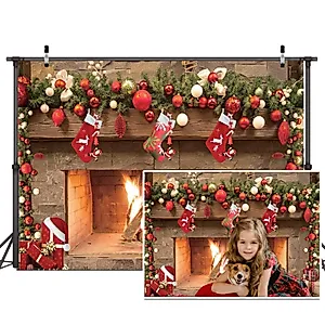 Dudaacvt 7x5ft Christmas Photography Backdrops Christmas Fireplace Decoration Background Family Party Birthday Baby Shower Decoration Photo Booth Props D469