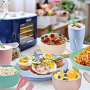 Plastic Plates and Bowls Sets, 20pcs Wheat Straw Dinnerware Sets, Kitchen Plates Cups and Bowls Set, Camping Reusable Plates and Bowls Sets, TIMDAM Lightweight Bowls, Unbreakable Dinner Plates