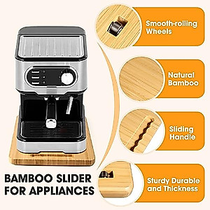 Bamboo Sliding Tray for Heavy Kitchen Appliances -Counter Slider for Stand Mixer, Air Fryer, Coffee Maker, Espresso Machine, Slides Easily from under the Cabinet (Medium - Long (9.5” X 14”))