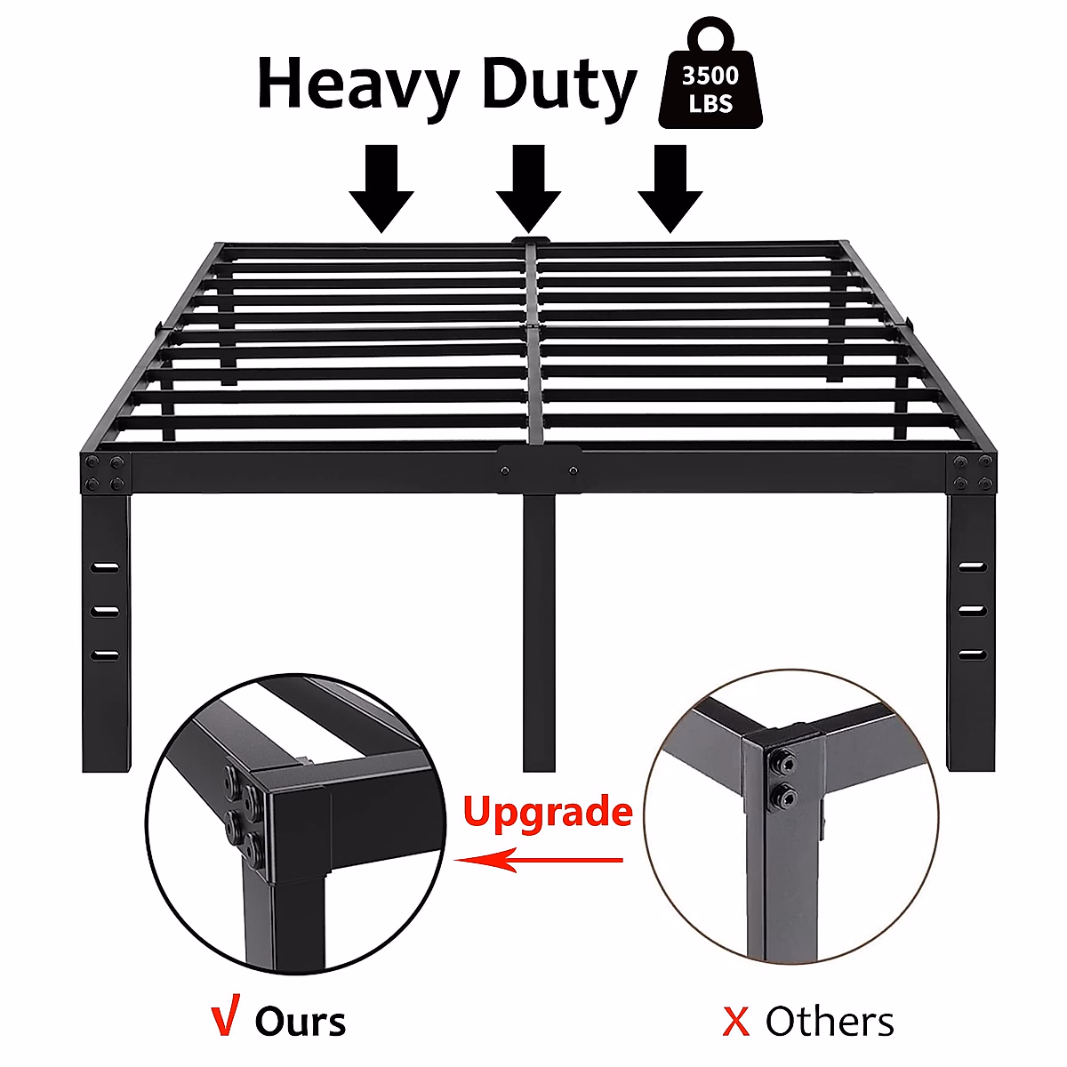 Kilyssa Full Size Bed Frame 16 Inch Black Heavy Duty Metal Platform/Maximum Storage/Mattress Foundation/Steel Slats Support/Noise Free/No Box Spring Needed