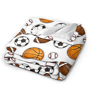 Basketball Soccer Football Baseball Ball Throw Blanket Soft Bed Bedding Warm Cozy Plush Flannel Fleece Blankets Gifts for Kids Boys Teens, Sofa Couch Bedroom Home Decor, 50"x40"