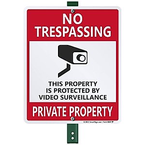 SmartSign "No Trespassing - This Property Is Protected By Video Surveillance, Private Property" LawnBoss® Sign | 10" x 12" Aluminum Sign With 3' Stake