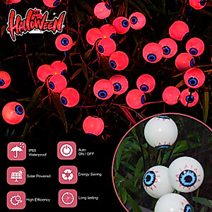 DooYard Halloween Decorations Outdoor, 2 Pack Solar Swaying Eyeball Lights, Swaying by Wind, Solar Pathway Lights, Halloween Decor with 2 Lighting Modes, Halloween Stake Lights for Garden Yard(Red)