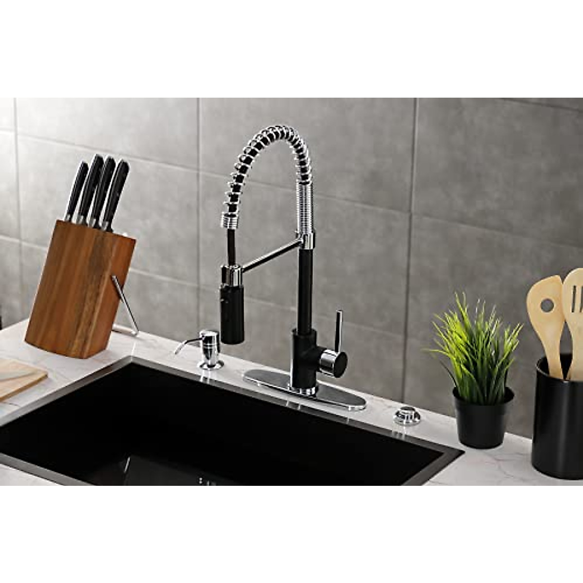 Kingston Brass LS8777DL Concord Pre-Rinse Kitchen Faucet, Matte Black/Polished Chrome