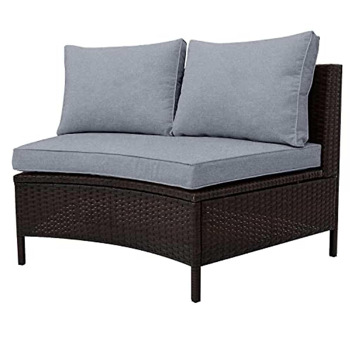 Rhomtree 5-Piece All-Weather Outdoor Sectional Sofa Set Half-Moon Wicker Conversation Set with Beige Cushions & Tempered Glass Coffee Table, Brown PE Rattan Wicker Sofa (Gray)