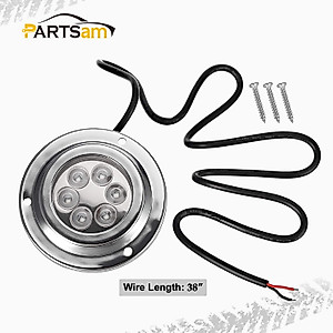 Partsam 2Pcs Blue 6LED Round Underwater Boat Lights, Transom Light for Yachts Boats Sailboat Pontoon, IP68 Waterproof, Stainless Steel housing, Surface Mount, 12V