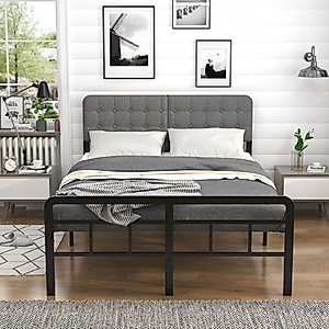 EMODA 16 Inch California King Bed Frames with Upholstered Headboard and Metal Footboard, Heavy Duty Metal Slats Support Mattress Foundation, No Box Spring Needed, Easy Assembly