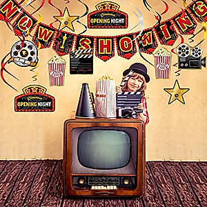 45 Pieces Movie Night Decorations Party Decorations Kit Now Showing Banner Hanging Swirls Movie Theater Themed for Bridal Shower Birthday Party Supplies Film Backdrop