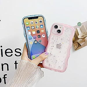JYJFMLZC Compatible with iPhone 14 Pro Wavy Edge Shiny Stars Clear Cute Phone Case for Women Girls All-Around Soft TPU Anti-Collision Anti-Shock Transparent Phone Case for iPhone 14 Pro-Clear