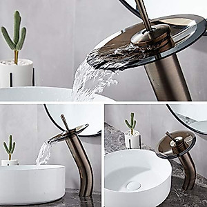 RODDEX Waterfall Bathroom Faucet Glass Single Handle Solid Brass Basin Lavatory Vessel Sink Vanity Faucet, Tall, Oil Rubbed Bronze …