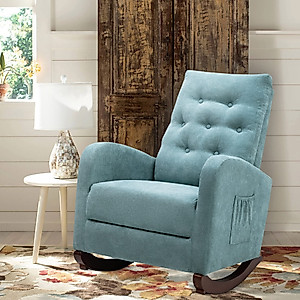 BOSTANA Rocking Chair Nursery,Upholstered Velvet Glider Chair with High Backrest & Rubber Wood Legs & Side Pocket,Rocker Armchair for Livingroom,Bedroom,Lounge,Babyroom