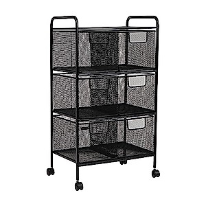 Mind Reader Cart with Drawers, Laundry Organizer, Utility Cart, Bathroom, Kitchen, Metal Mesh, 16"L x 11"W x 29"H, Black