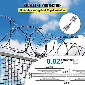 VEVOR 98FT Razor Wire, 98 FT, Sliver