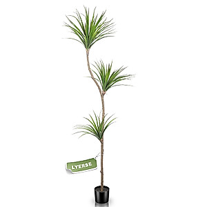 LYERSE 7ft Artificial Dracaena Tree in Plastic Nursery Pot - Tall Faux Ficus Lyrate Tropical Plants Fake Silk Tree - Artificial Trees for Office House Living Room Home Decor Indoor/Outdoor…